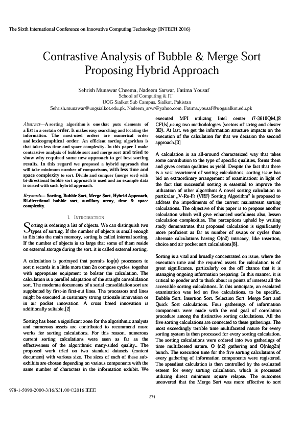 Pdf Contrastive Analysis Of Bubble Merge Sort Proposing Hybrid Approach
