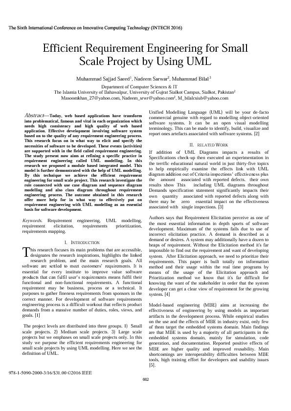 (PDF) Efficient Requirement Engineering for Small Scale Project by Using UM