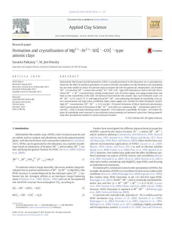 (PDF) Formation and crystallization of Mg2+–Fe3+–SO42−–CO32−-type ...