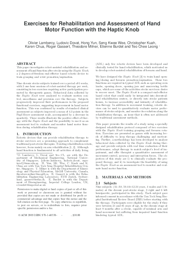 (PDF) Exercises for rehabilitation and assessment of hand motor ...