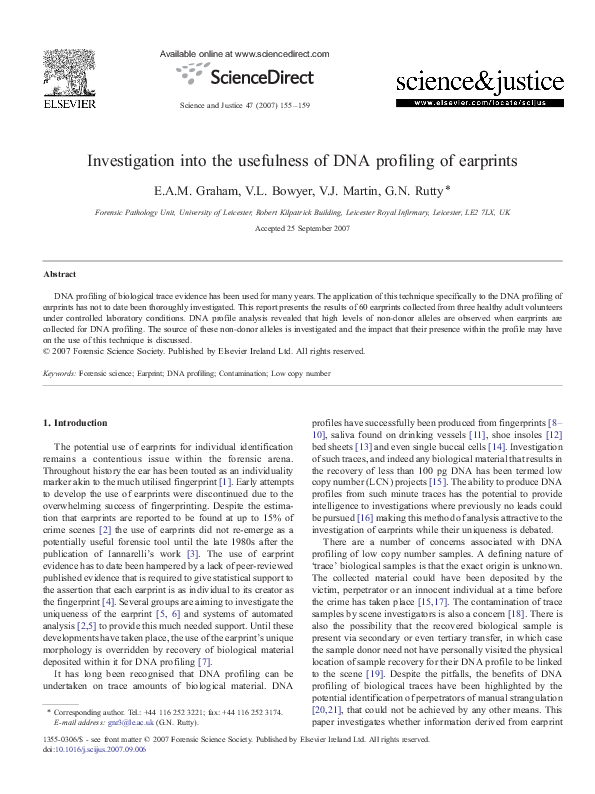 (PDF) Investigation into the usefulness of DNA profiling of earprints