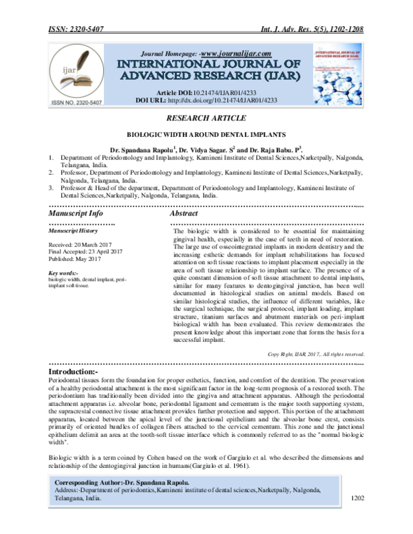 Pdf Biologic Width Around Dental Implants