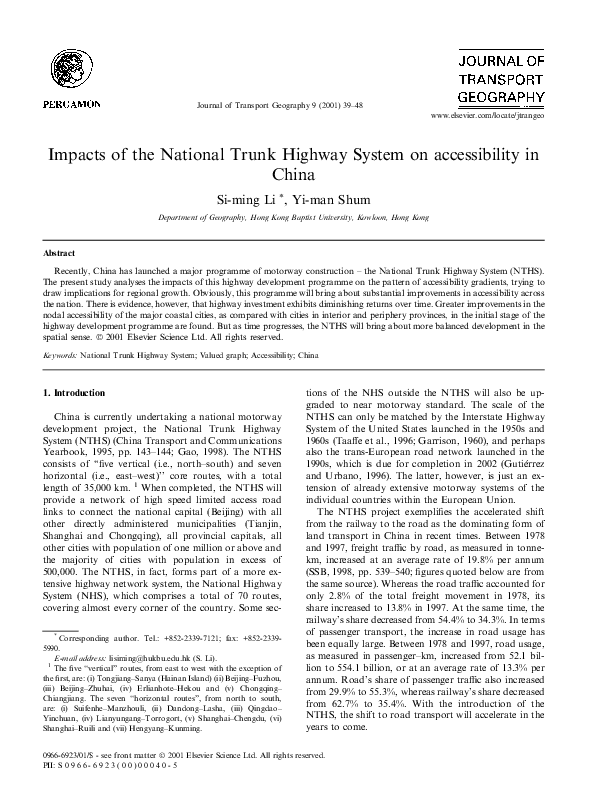 (PDF) Impacts of the National Trunk Highway System on accessibility in ...
