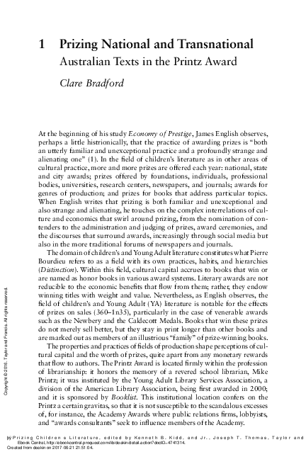 (PDF) Prizing National and Transnational Australian Texts in the Printz ...