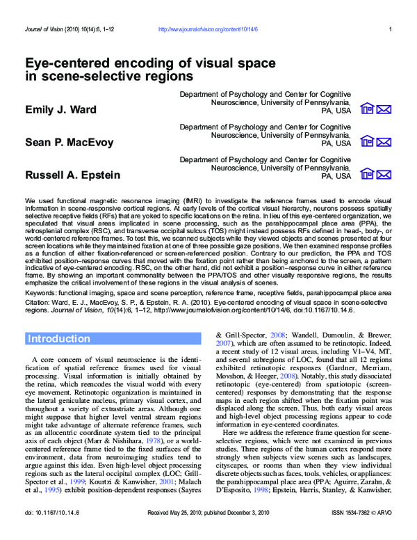 (PDF) Eye-centered encoding of visual space in scene-selective regions