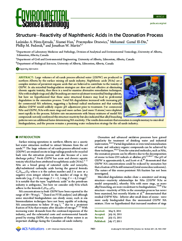 (PDF) Structure–Reactivity of Naphthenic Acids in the Ozonation Process