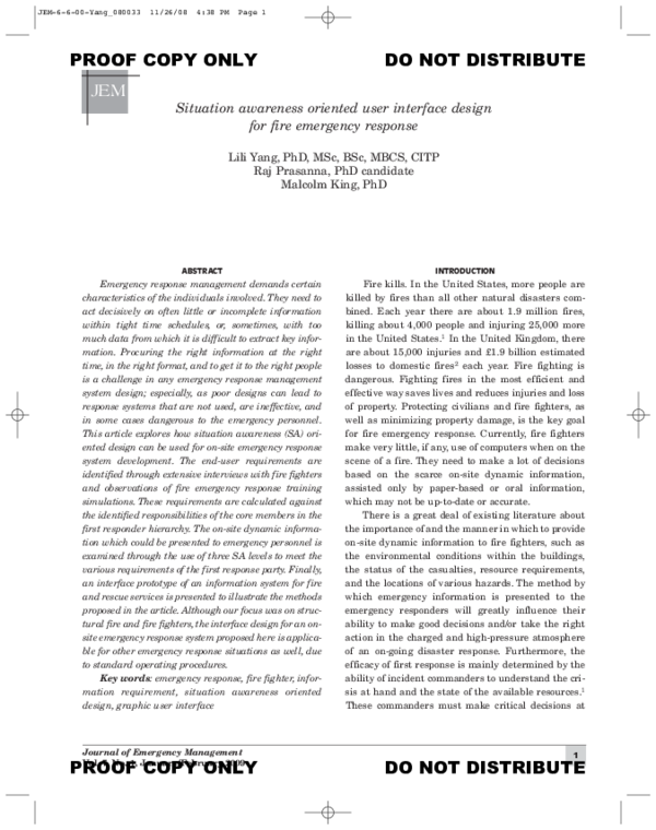 (PDF) Situation awareness oriented user interface design for fire emergency response