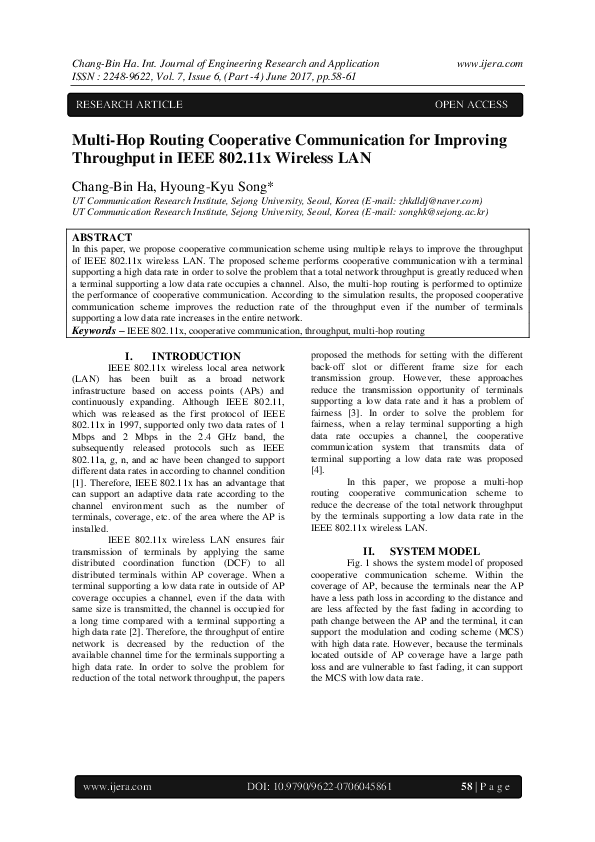 Pdf Multi Hop Routing Cooperative Communication For Improving Throughput In Ieee 802 11x
