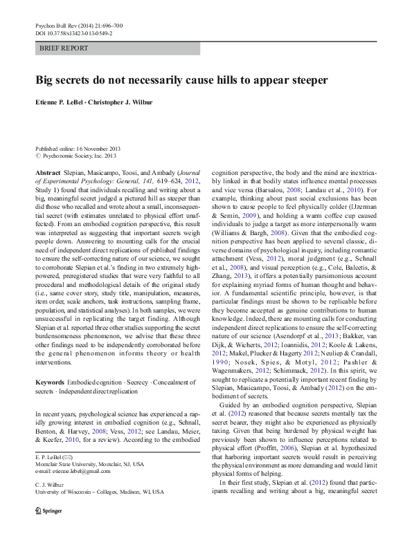 (PDF) Big secrets do not necessarily cause hills to appear steeper