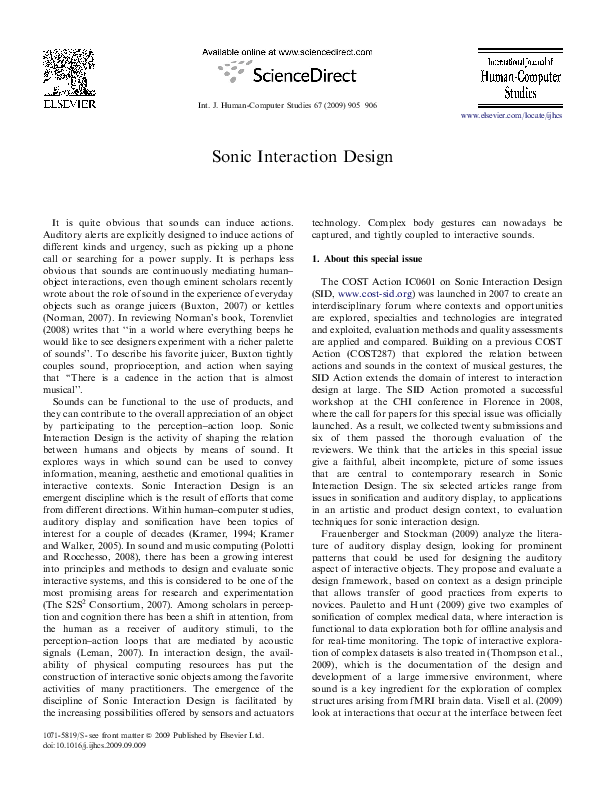 (PDF) Sonic Interaction Design