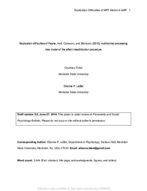 (PDF) Replication Difficulties of Payne, Hall, Cameron, and Bishara's ...