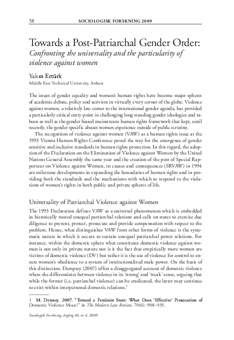 (PDF) Towards a Post-Patriarchal Gender Order: Confronting the ...