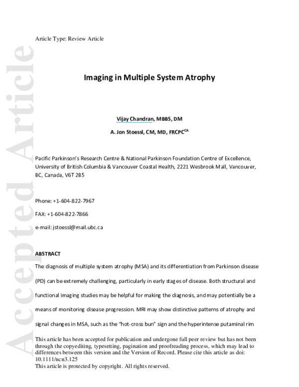 (PDF) Imaging in multiple system atrophy