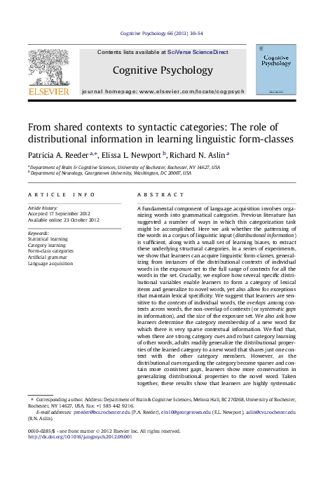 Pdf From Shared Contexts To Syntactic Categories The Role Of