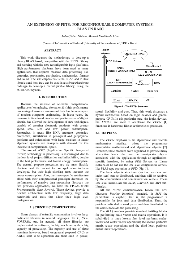 (PDF) AN EXTENSION OF PETSc FOR RECONFIGURABLE COMPUTER SYSTEMS: BLAS ON RASC
