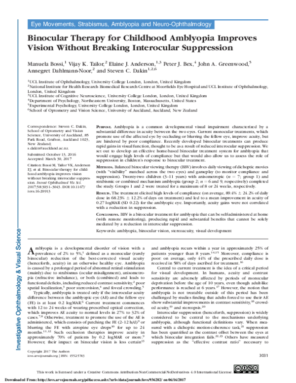(PDF) Binocular Therapy for Childhood Amblyopia Improves Vision Without Breaking Interocular ...