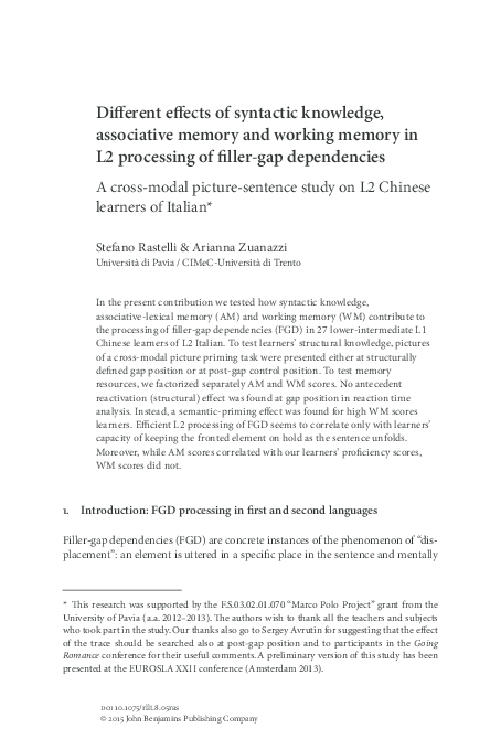 Pdf Different Effects Of Syntactic Knowledge Associative Memory And Working Memory In L2
