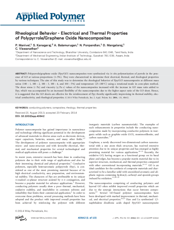 (PDF) Rheological behavior - Electrical and thermal properties of polypyrrole/graphene oxide ...