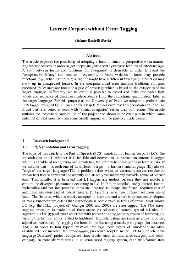 (PDF) Learner Corpora without Error Tagging