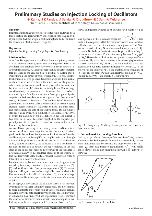 (PDF) Preliminary Studies on Injection Locking of Oscillators