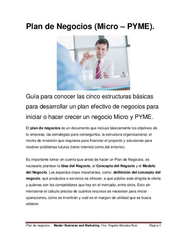(PDF) Plan de Negocios (Micro – PYME