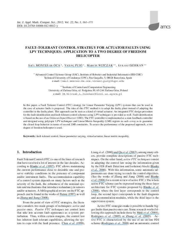 (PDF) Fault-tolerant control strategy for actuator faults using LPV techniques: Application to a ...