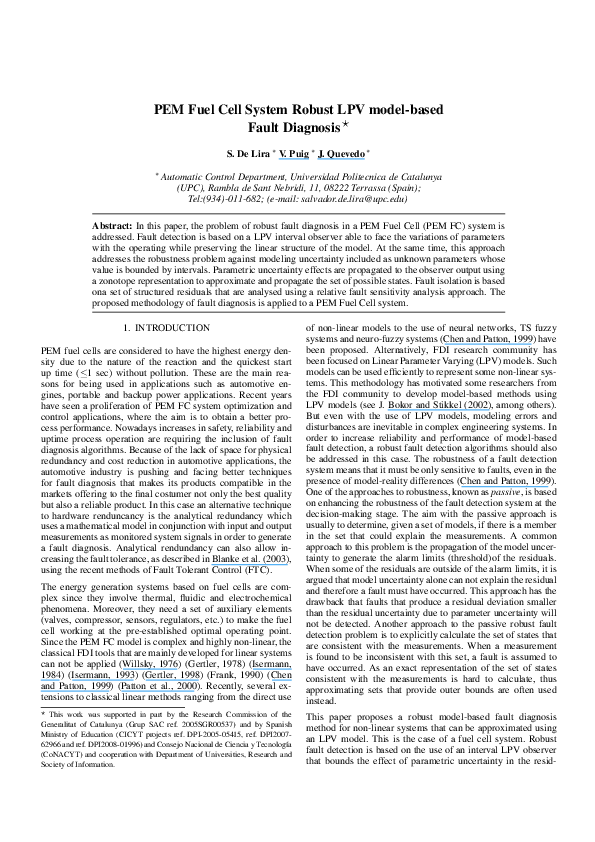 (PDF) PEM fuel cell system robust LPV model-based fault diagnosis