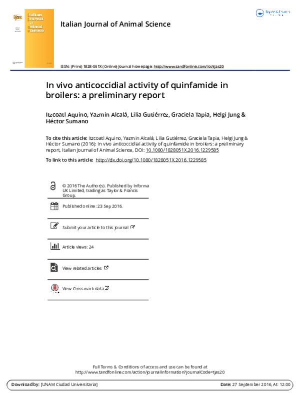(PDF) In vivo anticoccidial activity of quinfamide in broilers: a ...