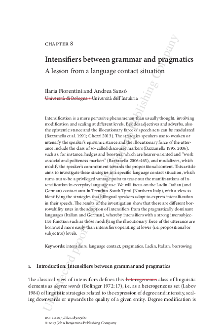 (PDF) Intensifiers between grammar and pragmatics. A lesson from a ...