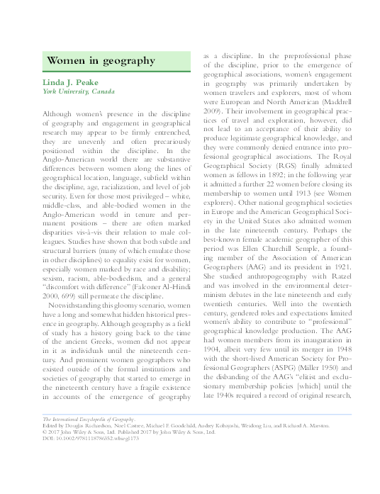 (PDF) 2017. “Women in Geography” in Richardson, D., Castree, N ...