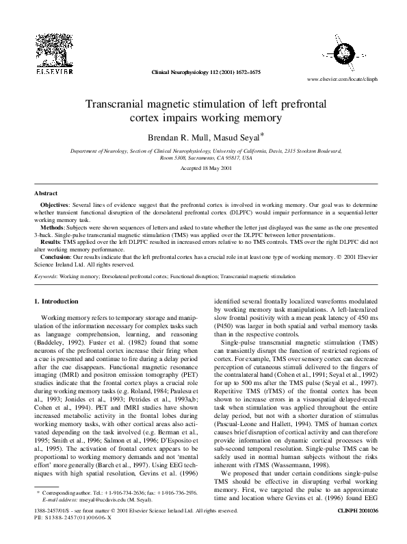 (PDF) Transcranial magnetic stimulation of left prefrontal cortex impairs working memory