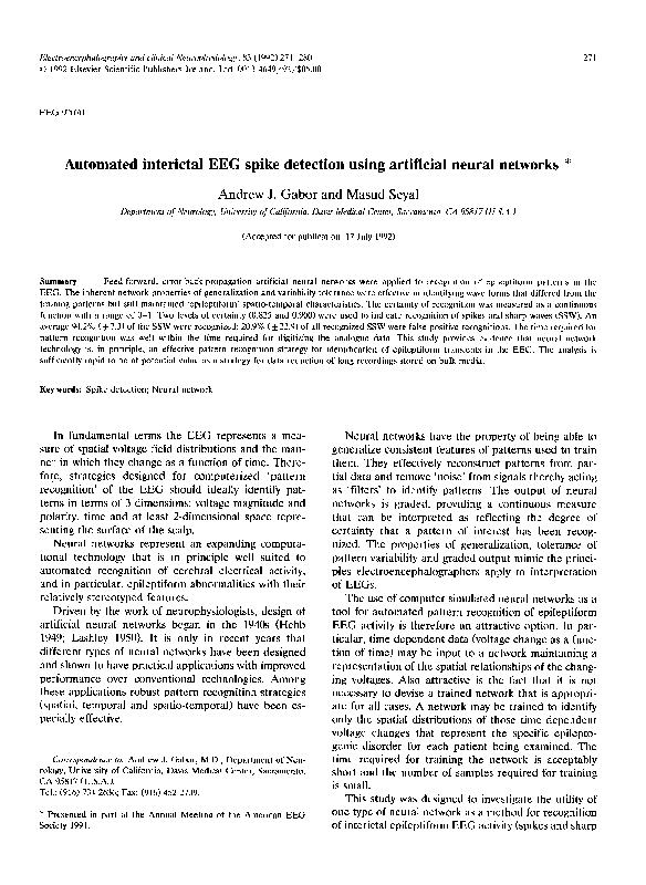 (PDF) Automated interictal EEG spike detection using artificial neural networks