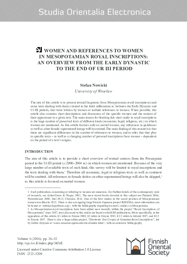 (PDF) Women and References to Women in Mesopotamian Royal Inscriptions ...