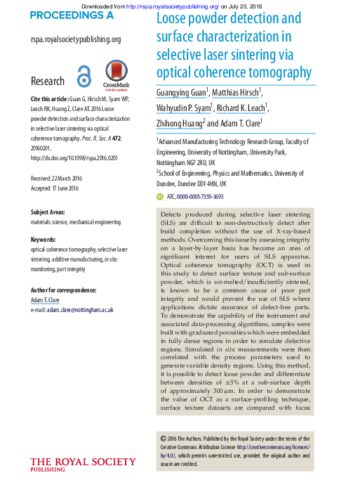 (PDF) Loose powder detection and surface characterization in selective ...