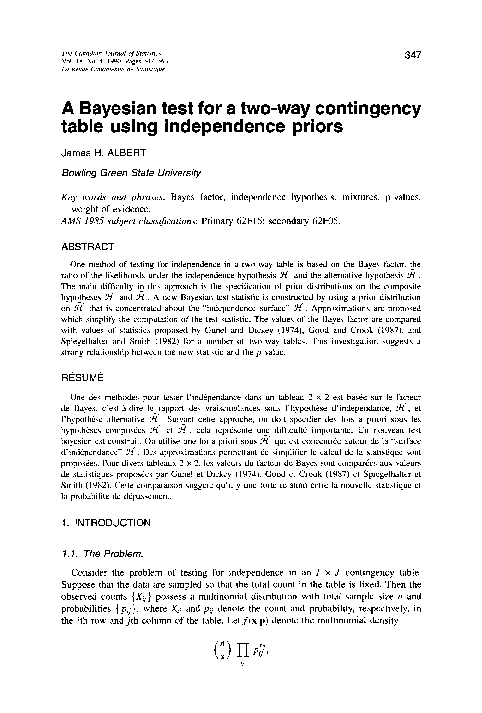 Pdf A Bayesian Test For A Two Way Contingency Table Using