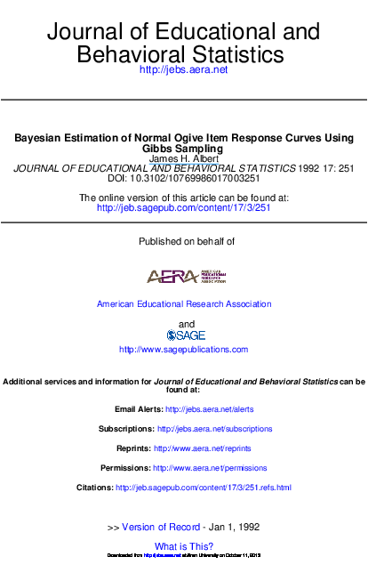 Pdf Bayesian Estimation Of Normal Ogive Item Response Curves Using Gibbs Sampling James