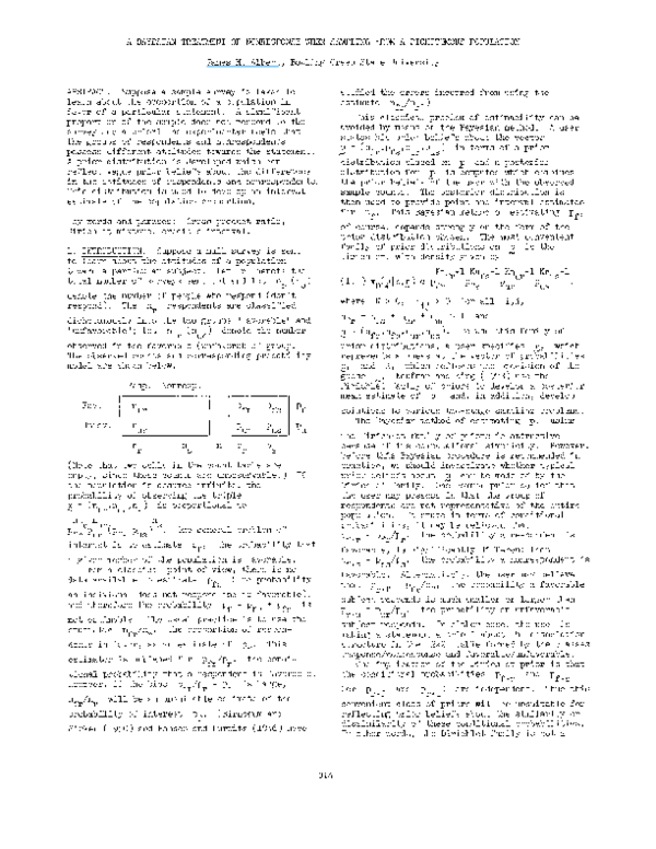 (PDF) A bayesian treatpent of nonresponse when sampling from a dichotomous population