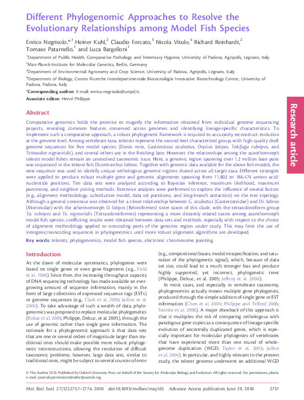 (PDF) Different Phylogenomic Approaches to Resolve the Evolutionary ...