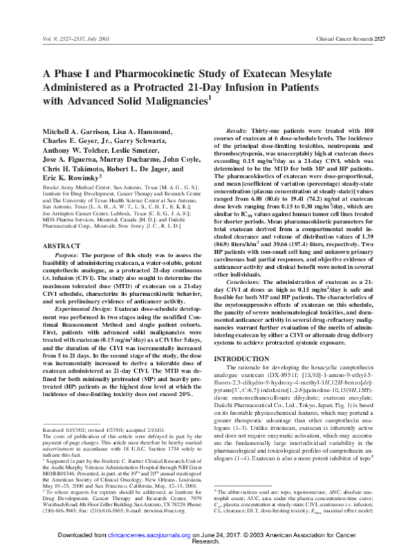 (PDF) A Phase I and pharmocokinetic study of exatecan mesylate ...