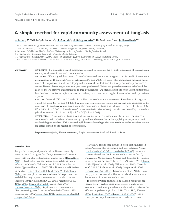(PDF) A simple method for rapid community assessment of tungiasis