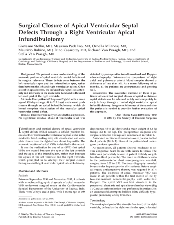 (PDF) Surgical closure of apical ventricular septal defects through a ...