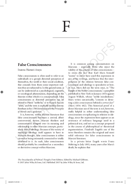(PDF) False Consciousness [The Encyclopedia of Political Thought (Wiley ...