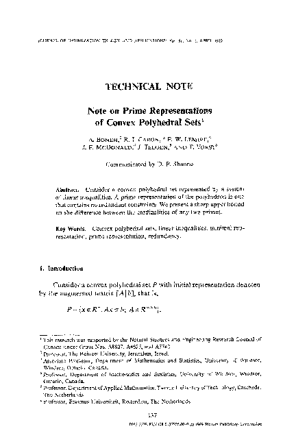 (PDF) Note on prime representations of convex polyhedral sets