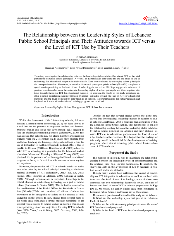 (PDF) The Relationship between the Leadership Styles of Lebanese Public ...