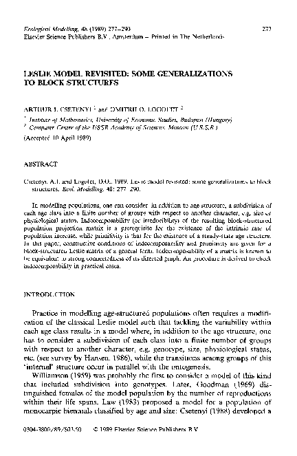 (PDF) Leslie model revisited: some generalizations to block structures