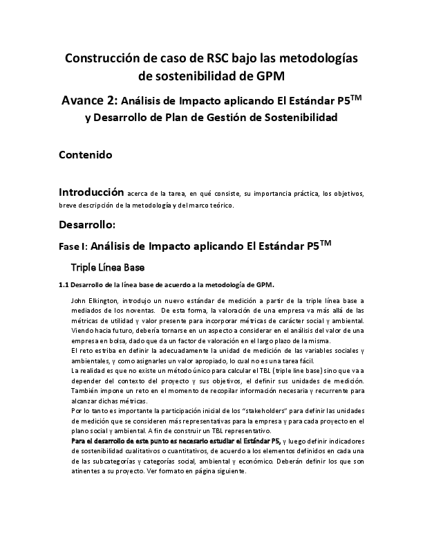 (DOC) Construcción de caso de RSC bajo las metodologías de sostenibilidad de GPM Avance 2 ...