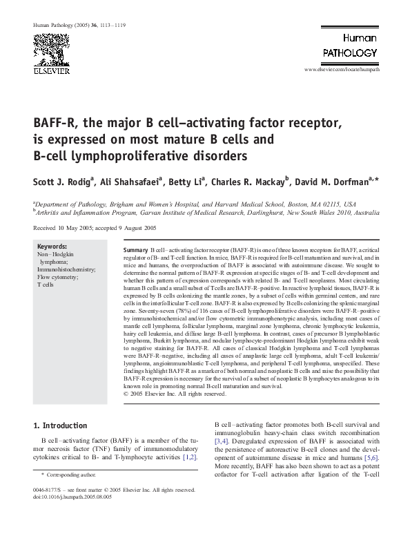 (PDF) BAFF-R, the major B cell–activating factor receptor, is expressed ...