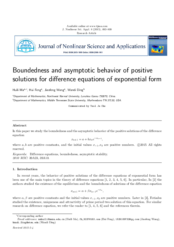 (PDF) Boundedness and asymptotic behavior of positive solutions for ...