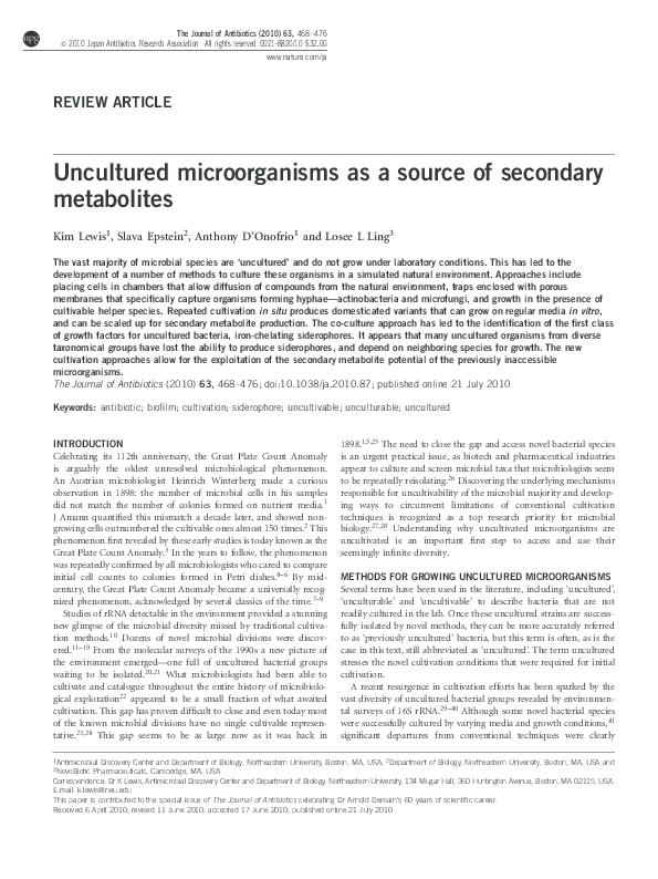 (PDF) Uncultured microorganisms as a source of secondary metabolites