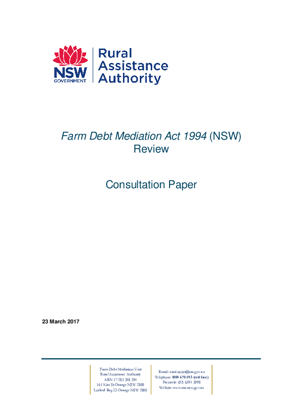 (PDF) Farm Debt Mediation Act 1994 (NSW) Review Consultation Paper